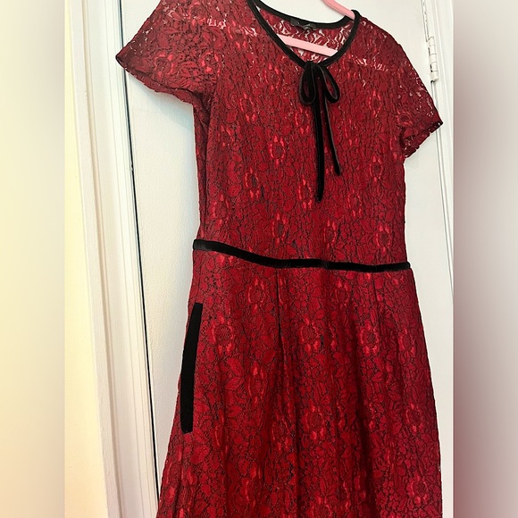 RW&CO. | Dresses | Rw Co Elegant Red Lace Dress With Velvet Trim | Poshmark